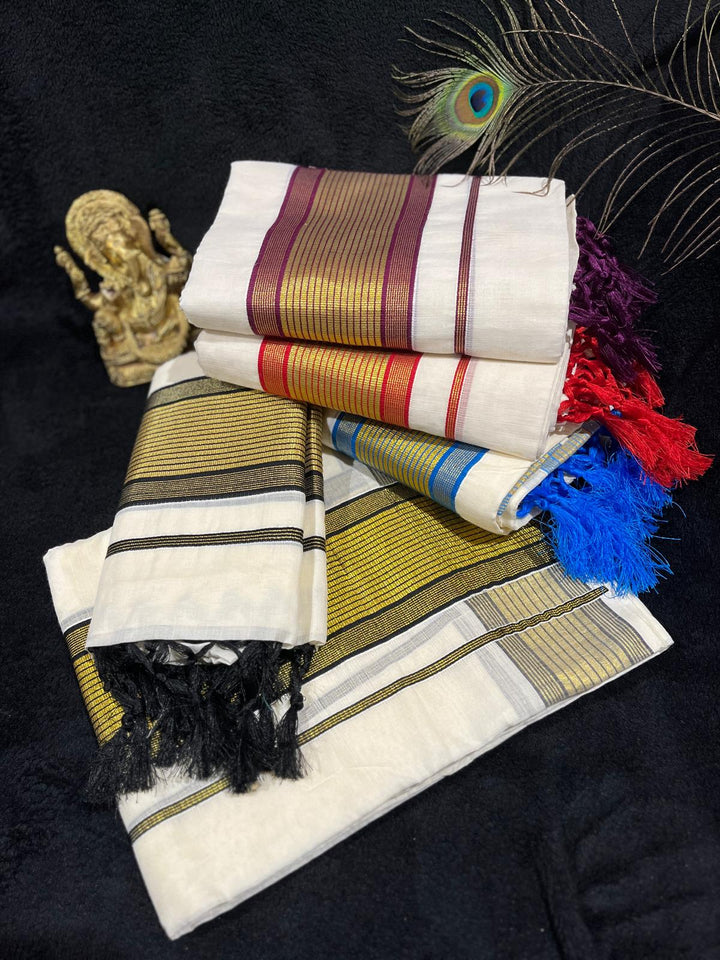 Set Mundu - Kasavu with Plain Colours – Diya Collections